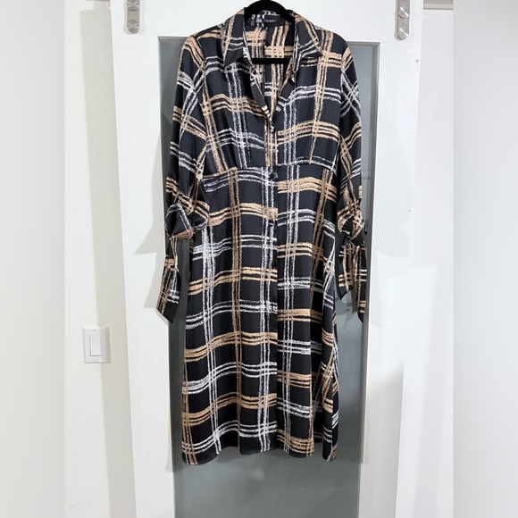 Zara | Dresses | Zara Black And Tan Checkered Shirt Dress | Poshmark
